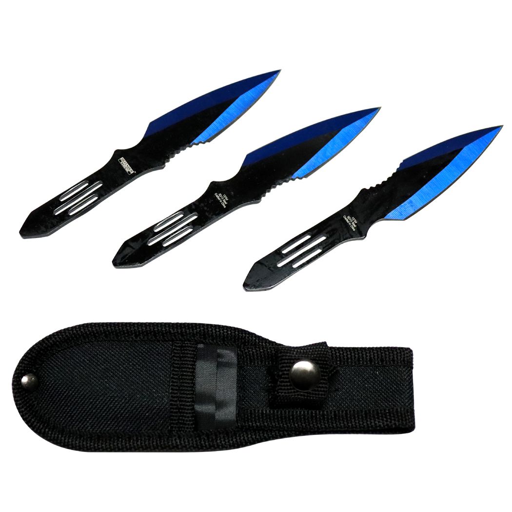 Defender-Xtreme5.5" Black & Blue Throwing Knives Set of 3 – PB TACTICAL